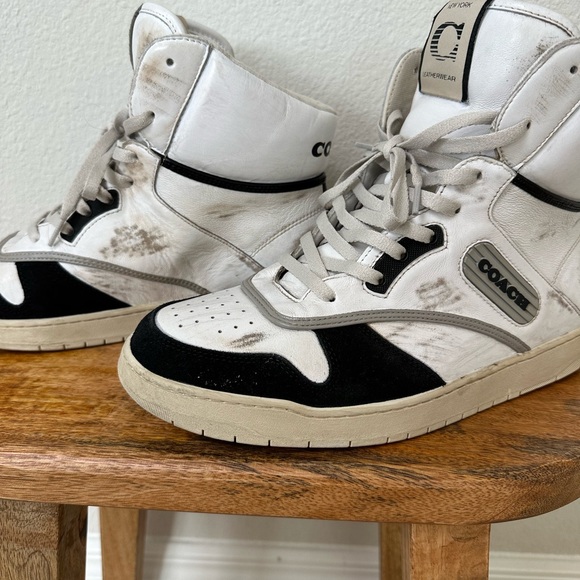 Coach | Shoes | Brand New Coach Distressed Leather High Top Sneakers ...